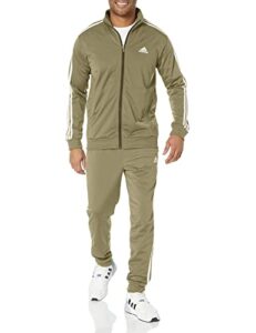 adidas mens sportswear basic 3-stripes tricot tracksuit, olive strata, large us