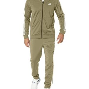 adidas Mens Sportswear Basic 3-stripes Tricot Tracksuit, Olive Strata, Large US