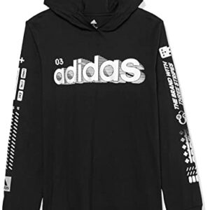 adidas Boys' Long Sleeve Linear Camo Hooded Tee, Black with Silver, Large (14/16)