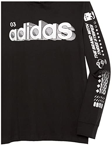 adidas Boys' Long Sleeve Linear Camo Hooded Tee, Black with Silver, Large (14/16)