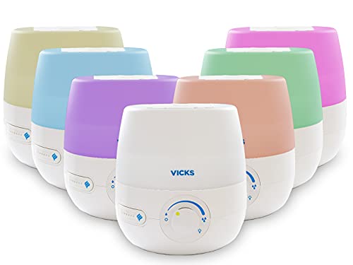 Vicks NaturalCare Cool Mist Ultrasonic Humidifier (VUL530), White, Small Room – Humidifier and Diffuser with Nighttime Light, Works with Vicks VapoPads