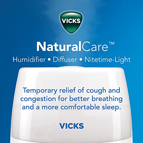 Vicks NaturalCare Cool Mist Ultrasonic Humidifier (VUL530), White, Small Room – Humidifier and Diffuser with Nighttime Light, Works with Vicks VapoPads