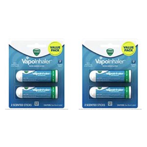 vicks vapoinhaler, on-the-go portable nasal inhaler, non-medicated, with refreshing vapors, menthol scent, 2 scented sticks (pack of 2)