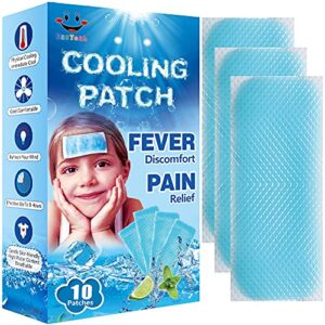 10 sheets easyeah kids cooling patches for fever discomfort & pain relief, cooling relief fever reducer, soothe headache pain, pack of 10