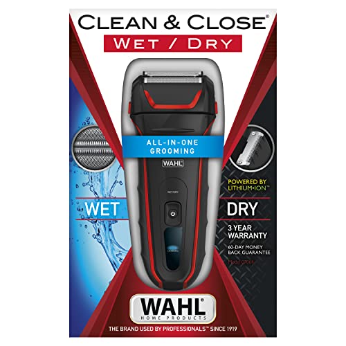 Wahl Clean & Close Electric Razor Rechargeable Wet/Dry Waterproof Electric Shaver for Cordless Men's Grooming & Beard Trimming - Lithium Ion with Long Run Time & Quick Charge – Model 7064