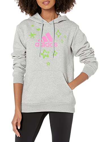 adidas Women's Girls on The Run Graphic Hoodie, Medium Grey Heather, Large