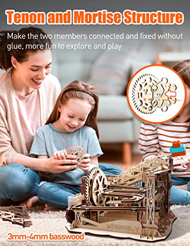 MIEBELY Electrical 3D Wooden Puzzles Craft Toys DIY Marble Run Model Building Kits Block Toys W/Motor, Mechanical Gear Engineering Kit Home Decor Hobbies Idea Valentines Day Gifts for Him Adults Teens