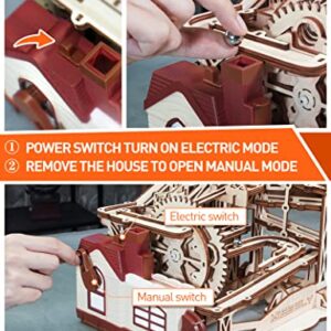 MIEBELY Electrical 3D Wooden Puzzles Craft Toys DIY Marble Run Model Building Kits Block Toys W/Motor, Mechanical Gear Engineering Kit Home Decor Hobbies Idea Valentines Day Gifts for Him Adults Teens