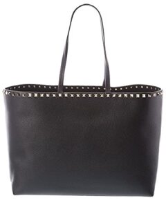 valentino rockstud large grainy leather shopper tote, black