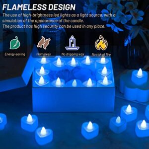 Blue Rose Petals for Romantic Night for him Set, Cridoz 2000 Pieces Artificial Rose Petals with 24 Pieces Blue Flameless LED Candles for Decoration Wedding Party Valentine's Day(Blue)