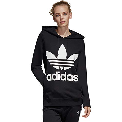 adidas Originals womens Adicolor Trefoil Hoodie Black/White Small