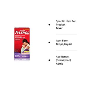 Tylenol Infants Pain and Fever Reliever, Oral Suspension, Grape Flavor, 1 Ounce (Pack of 1)