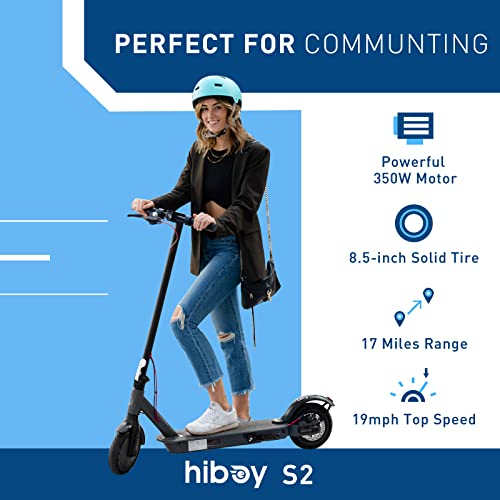 Hiboy S2 Electric Scooter - 8.5" Solid Tires - Up to 17 Miles Long-Range & 19 MPH Portable Folding Commuting Scooter for Adults with Double Braking System and App (S2)