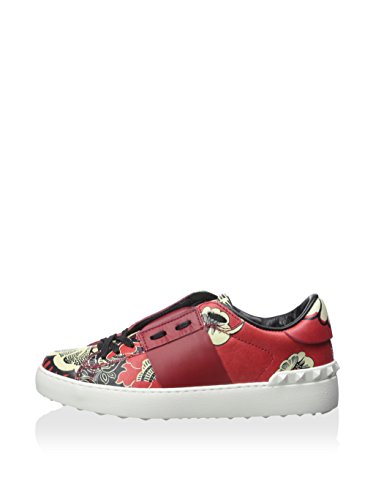 Valentino Women's Printed Low Cut Sneaker, Red/Ivory/Black, 38 M EU/8 M US