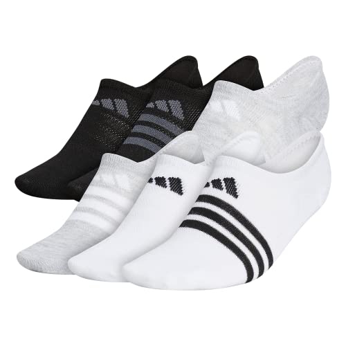 adidas womens Superlite Super No Show Socks (6-Pair), White/Cool Light Heather/Black, Medium