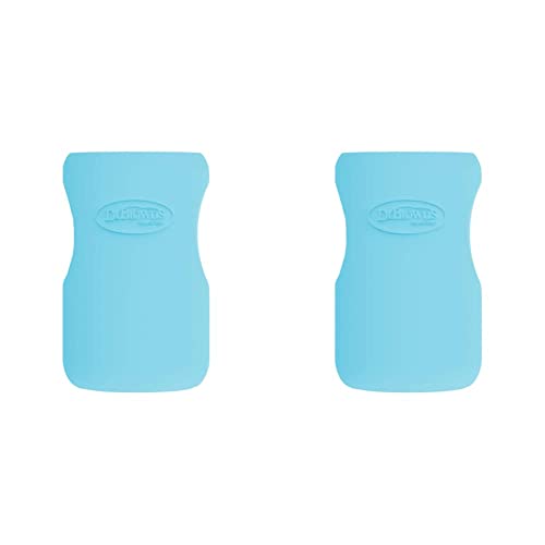 Dr. Brown’s Natural Flow® Options+™ Glass Baby Bottle Sleeves, 100% Silicone, 9 oz, Wide-Neck, Blue (Pack of 2)