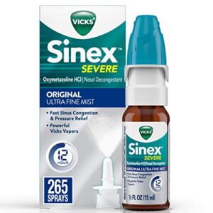 vicks sinex severe nasal spray, original ultra fine mist, decongestant medicine, relief from stuffy nose due to cold or allergy, & nasal congestion, sinus pressure relief, 265 sprays