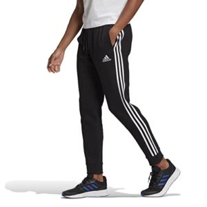 adidas men’s standard essentials fleece tapered cuff 3-stripes pants, black/white, medium