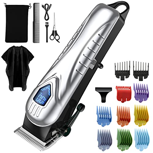 Hair Clippers for Men, 5 Hours Cordless Hair Cutting Kit with 10 Combs, LED Display, Low Noise Professional Beard Trimmer Barber Clippers Hair Cutting Kit with Scissors,Cape, Gifts for Men Family