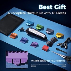 Hair Clippers for Men, 5 Hours Cordless Hair Cutting Kit with 10 Combs, LED Display, Low Noise Professional Beard Trimmer Barber Clippers Hair Cutting Kit with Scissors,Cape, Gifts for Men Family