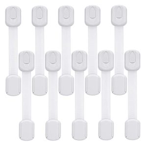 child safety cabinet locks – (10 pack) baby proofing latches to drawer door fridge oven toilet seat kitchen cupboard appliance trash can with 3m adhesive – adjustable strap no drill no tool