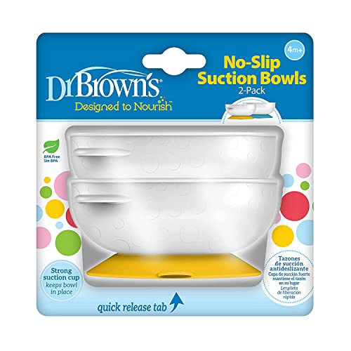 Dr. Brown’s Designed to Nourish Soft-Grip Spoon and Fork Set, Blue & White and No-Slip Strong Suction Bowl for Babies and Toddlers, BPA Free, 2 Pack