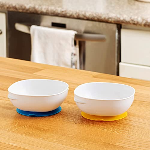 Dr. Brown’s Designed to Nourish Soft-Grip Spoon and Fork Set, Blue & White and No-Slip Strong Suction Bowl for Babies and Toddlers, BPA Free, 2 Pack