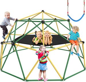 gikpal climbing dome, 10ft dome climber with hammock for kids 3 to 10 outdoor play equipment, supports up to 1000lbs jungle gym, anti-rust, easy assembly, gift for kids, yellow+green