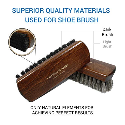 Valentino Garemi Shoe Polishing Brush Set | All Leather Footwear | Classic & Traditional Shine Polish Buffing | Genuine Horsehair Bristles Wood Handle Made in Germany