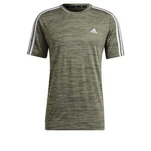 adidas Men's 3 Stripe Tech Tee Moisture Wicking Fabric Relaxed Fit 1465164 (Green Oxide Mel, Medium)