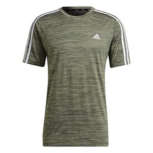 adidas men’s 3 stripe tech tee moisture wicking fabric relaxed fit 1465164 (green oxide mel, medium)