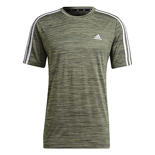 adidas Men's 3 Stripe Tech Tee Moisture Wicking Fabric Relaxed Fit 1465164 (Green Oxide Mel, Medium)