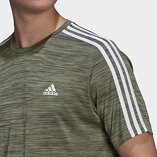 adidas Men's 3 Stripe Tech Tee Moisture Wicking Fabric Relaxed Fit 1465164 (Green Oxide Mel, Medium)