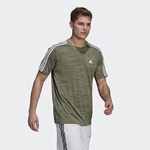 adidas Men's 3 Stripe Tech Tee Moisture Wicking Fabric Relaxed Fit 1465164 (Green Oxide Mel, Medium)