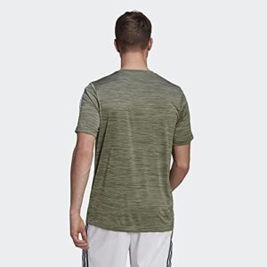 adidas Men's 3 Stripe Tech Tee Moisture Wicking Fabric Relaxed Fit 1465164 (Green Oxide Mel, Medium)