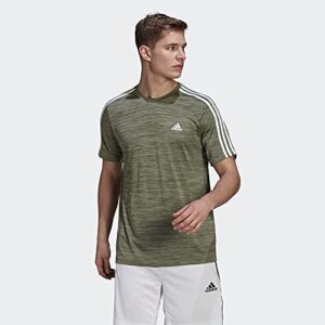 adidas Men's 3 Stripe Tech Tee Moisture Wicking Fabric Relaxed Fit 1465164 (Green Oxide Mel, Medium)