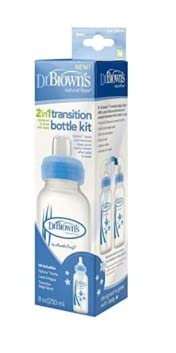 DR. Brown's Options Baby Bottles, 2-in-1 Transition KIT, Single, Blue, 8 Ounce