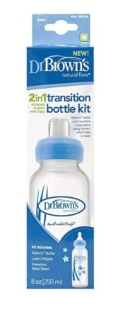 DR. Brown's Options Baby Bottles, 2-in-1 Transition KIT, Single, Blue, 8 Ounce