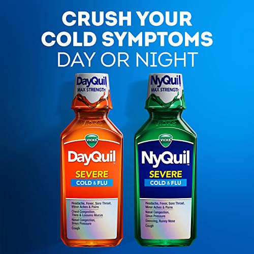 Vicks DayQuil SEVERE Cough, Cold and Flu, Berry Flavor, 12 Fl oz (Non-Drowsy) - Sore Throat, Fever, and Congestion Relief