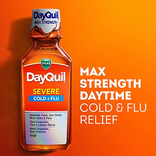 Vicks DayQuil SEVERE Cough, Cold and Flu, Berry Flavor, 12 Fl oz (Non-Drowsy) - Sore Throat, Fever, and Congestion Relief