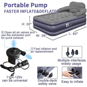 A-ER-FA Twin XL Size Air Mattress with Headboard , 3 Mins Quick Inflation/Deflation Inflatable Airbed , 20 Inches High Blow Up Bed with Comfortable Flocked Top for Home Guest Travel Camping (Twin XL)