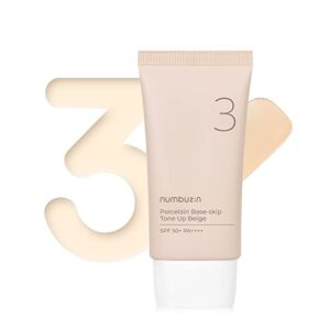 numbuzin no.3 porcelain base-skip tone up beige | brightening, powdery finish, light, natural coverage, tinted, beige color | 1.69 fl oz