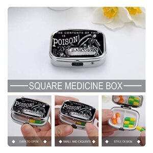 HOMETRIP Metal 2 Compartment Pill Organizer Travel Friendly Portable Compact Box Cute Case to Hold Vitamins/Tylenol/Fish Oil/Supplements/Meds/Tablet (Poison Caution), 1.97 x 0.79 x 0.39 Inch