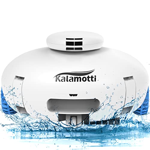 Kalamotti Cordless Robotic Pool Cleaner - Pool Vacuum for Above Ground Pools Powerful Suction Rechargeable Battery, Lasts 140 Mins, Built-in Water Sensor Technology for Pool Surface Up to 630 Sq.Ft