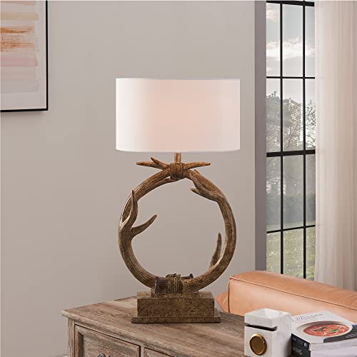 Vanity Art 26.77" Antler Brown Table Lamp with Fabric Shade | Modern Farmhouse Bedside Lamp Traditional Table Lamp for Bedroom, Living Room, Office, College Dorm MLT001TL-DR-DW