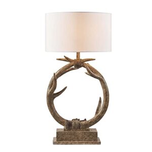 Vanity Art 26.77" Antler Brown Table Lamp with Fabric Shade | Modern Farmhouse Bedside Lamp Traditional Table Lamp for Bedroom, Living Room, Office, College Dorm MLT001TL-DR-DW