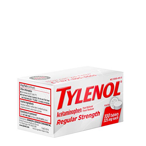 Tylenol Regular Strength Tablets, Acetaminophen Pain Reliever & Fever Reducer, 100 ct