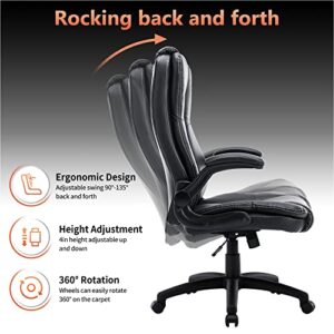 High Back Big and Tall Office Chair, Leather Executive Chair, Ergonomic Home Computer Desk Leather Chair with Flip-up Arms, Comfortable Double Thickening Padded Office Chair