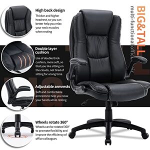 High Back Big and Tall Office Chair, Leather Executive Chair, Ergonomic Home Computer Desk Leather Chair with Flip-up Arms, Comfortable Double Thickening Padded Office Chair