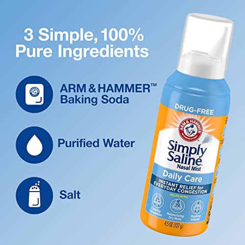 ARM & HAMMER Simply Saline Nasal Care Daily Mist 4.5oz – Instant Relief for Every Day Congestion – One 4.5oz Bottle